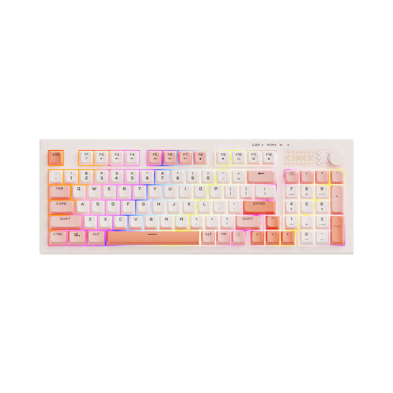 Lenovo K2 Wired Silent Mechanical Keyboard with Gasket Structure 95 Keys RGB Backlit Ergonomic Volume Knob Office Keyboard Colorful Quartz Pink