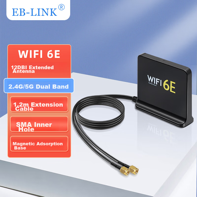 EB-LINKEB PCIE Wireless Network Card Extension Antenna Base, WIFI6E Dual-Band 2.4G/5G Router, SMA High-Gain Antenna 12DB Integrated, 1.2 Meters, Black
