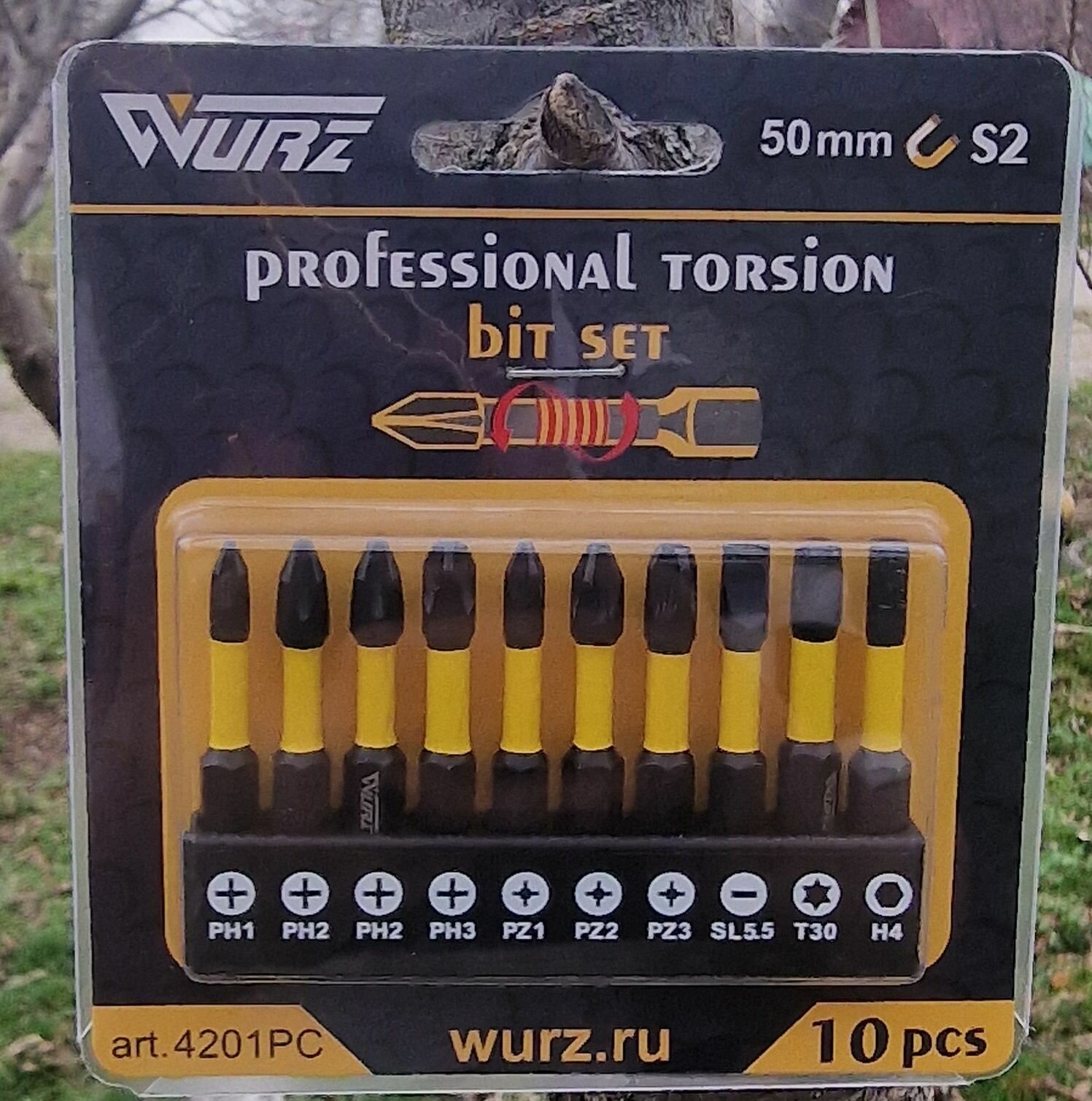 Набор торсионных бит 50мм с держателем 10шт 4201 РС WURZ