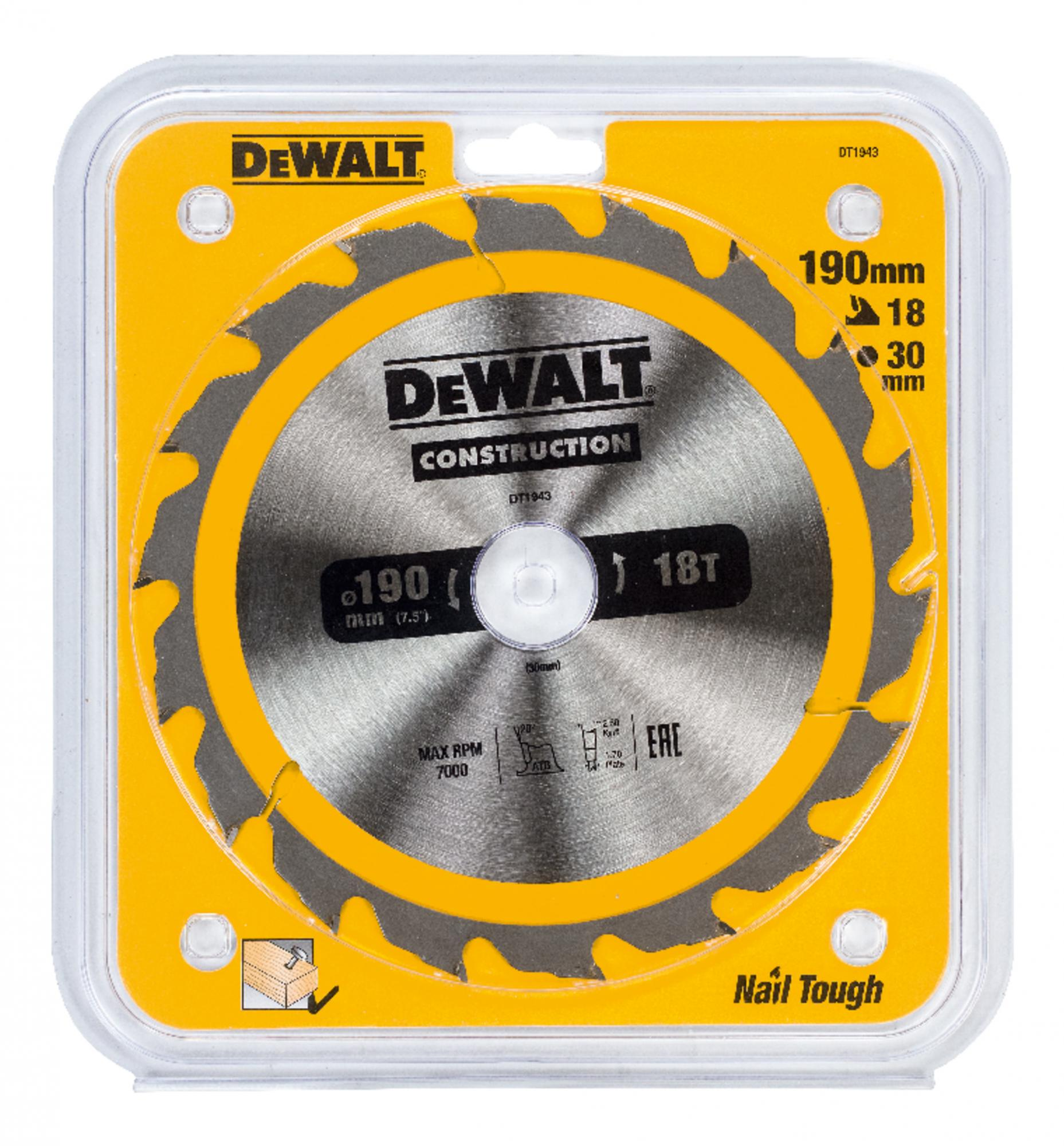 Пильный диск DeWalt CONSTRUCT 190х30 мм 18 ATB DT1943-QZ