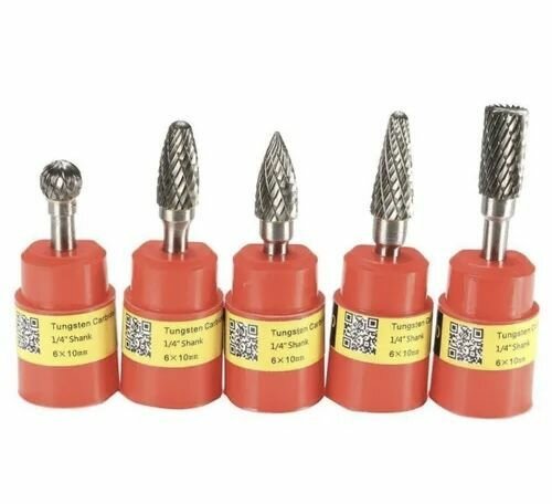 Набор борфрез по металлу и дереву из карбида вольфрама. Борфрезы из 5шт. хвостовик 6мм.