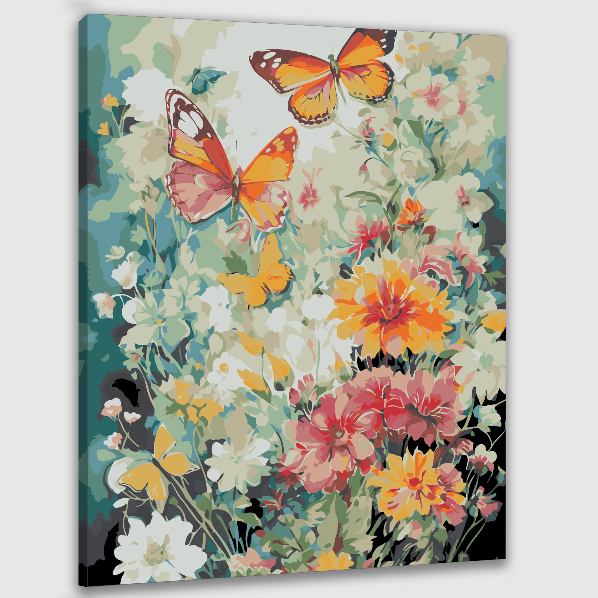 Картина по номерам 40x50 см, акварельная картина, бабочки, разноцветные, сад цветов, порхание, нежные крылышки