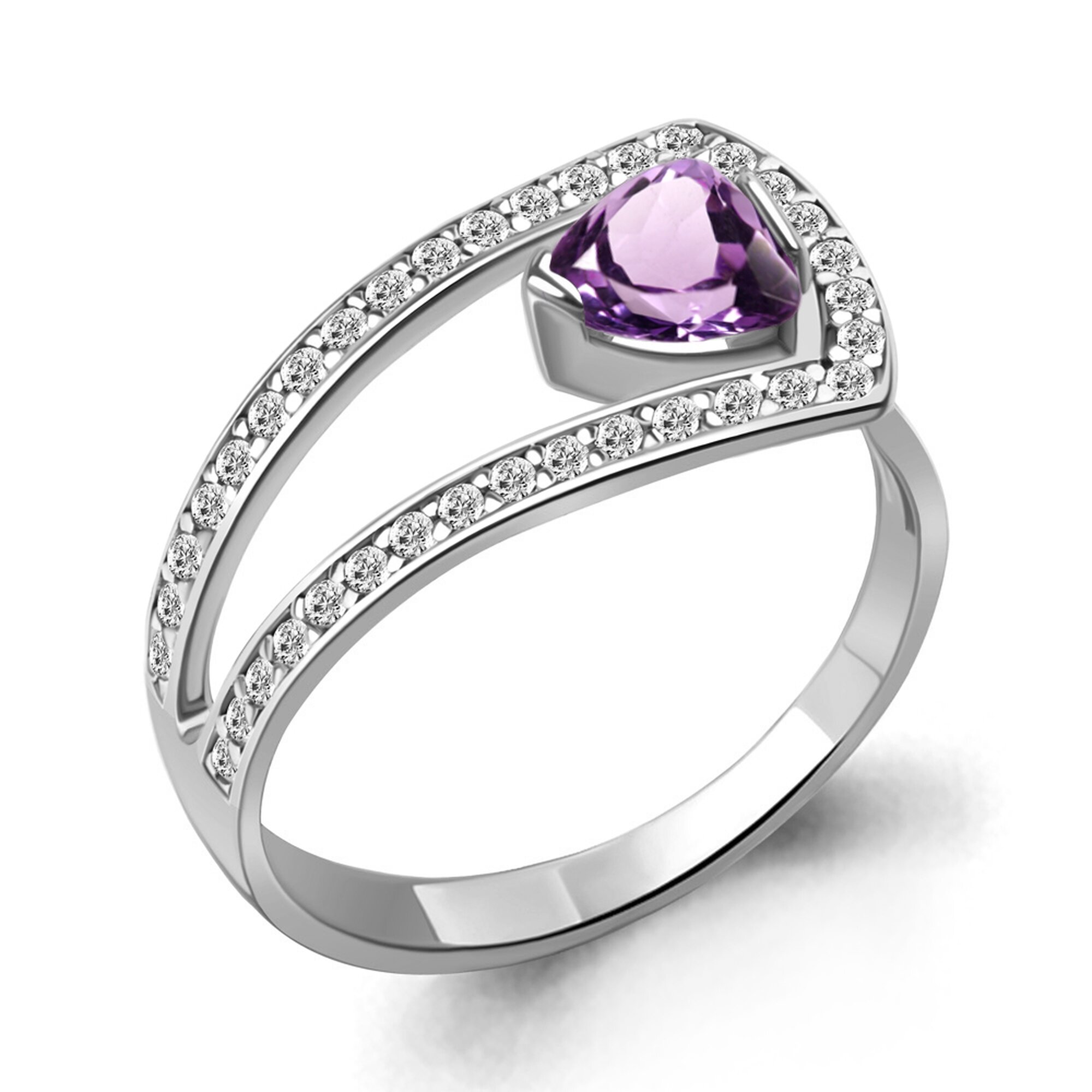 Кольцо дорожка, серебро, 925 проба, родирование, аметист, фианит