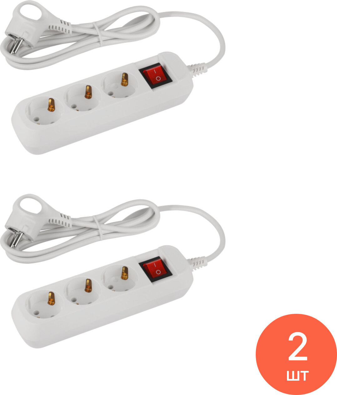 Удлинитель бытовой ЭРА UDL-10-315-E Greenline с заземлением и выключателем, ПВС 3х0.75мм², 1.5 метра, 3 розетки белый Б0065051 / сетевой фильтр (комплект из 2 шт)