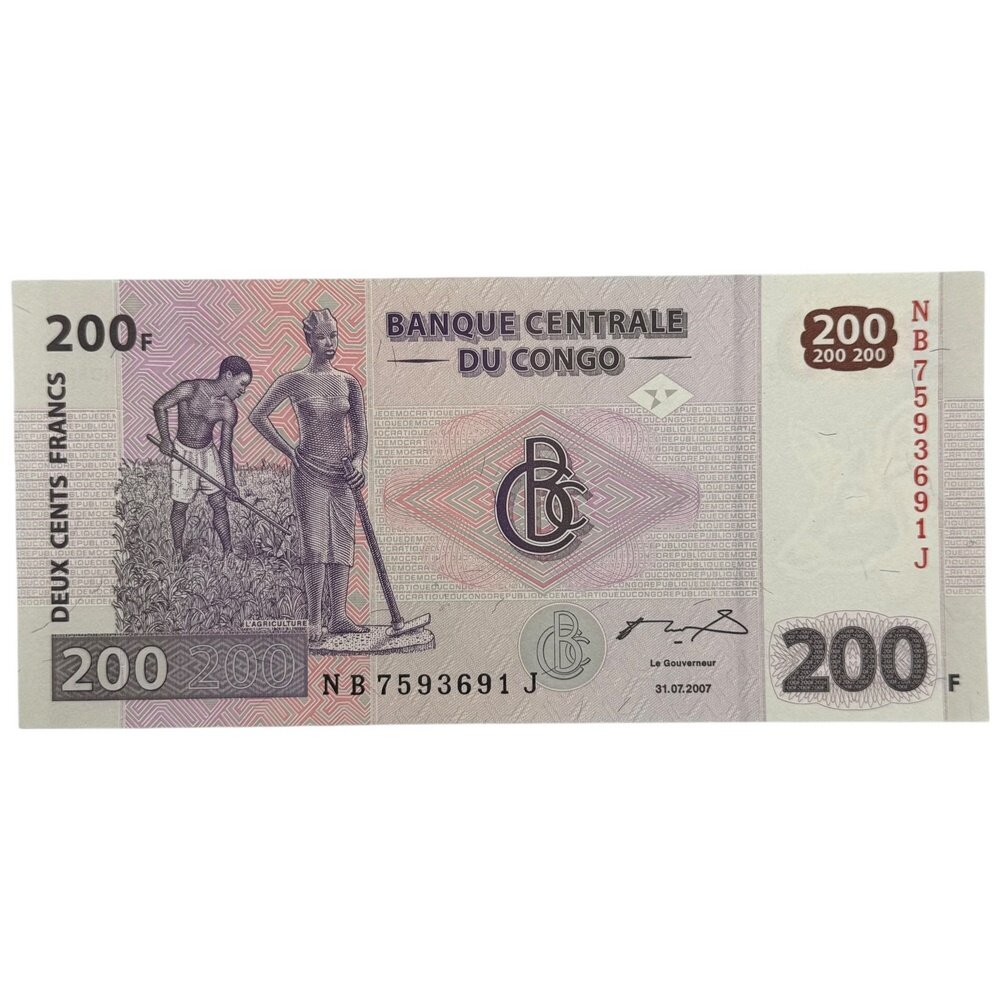 ДР Конго 200 франков 2007 г. (Выпуск Giesecke & Devrient) (Серия NB J)