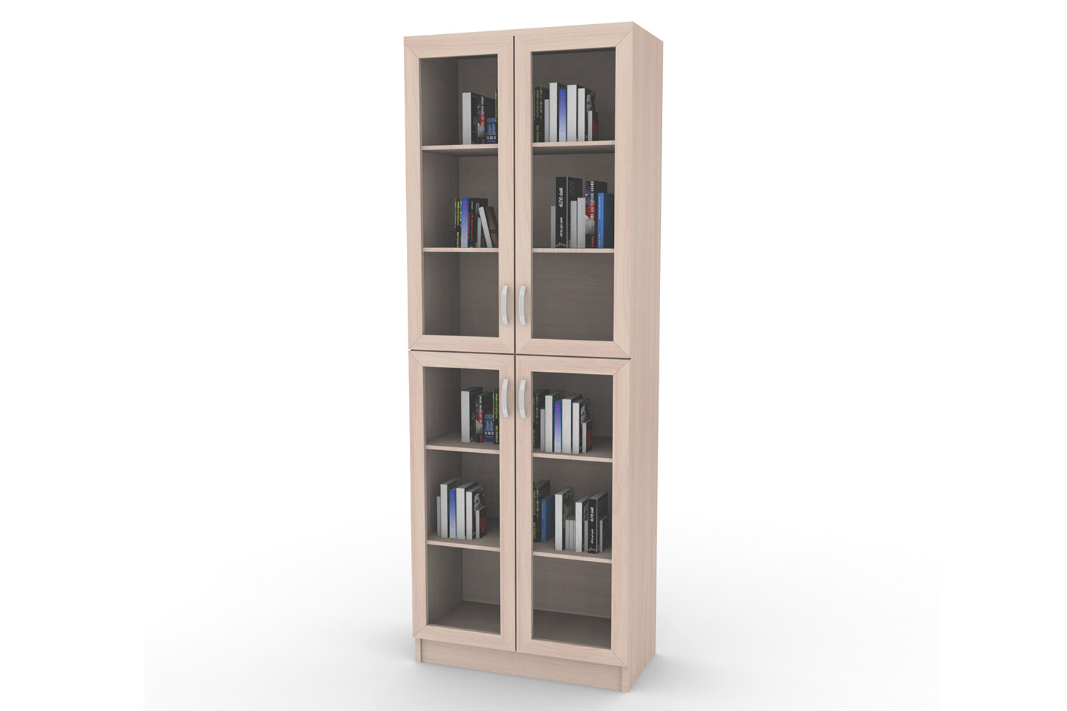 Шкаф-стеллаж распашной, книжный двухдверный Верона 2/2, 68х38x210, дуб молочный, фасад стекло/дуб молочный