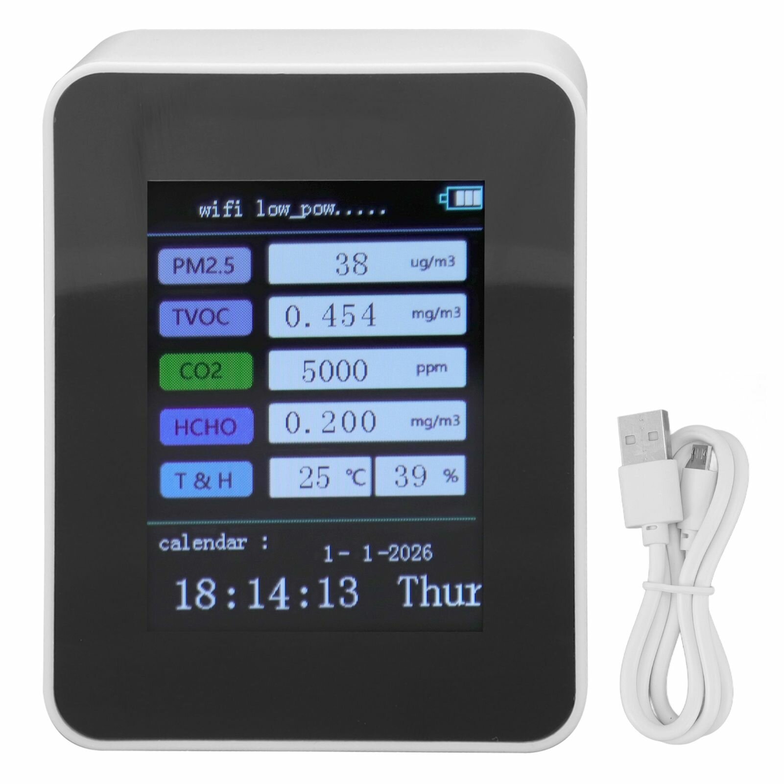 Монитор качества воздуха в помещении для TUYA WiFi Smart PM2.5 Тестирование формальдегида 7 в 1 Функция календарного времени Детектор качества воздуха Белый WIFI Версия VOC