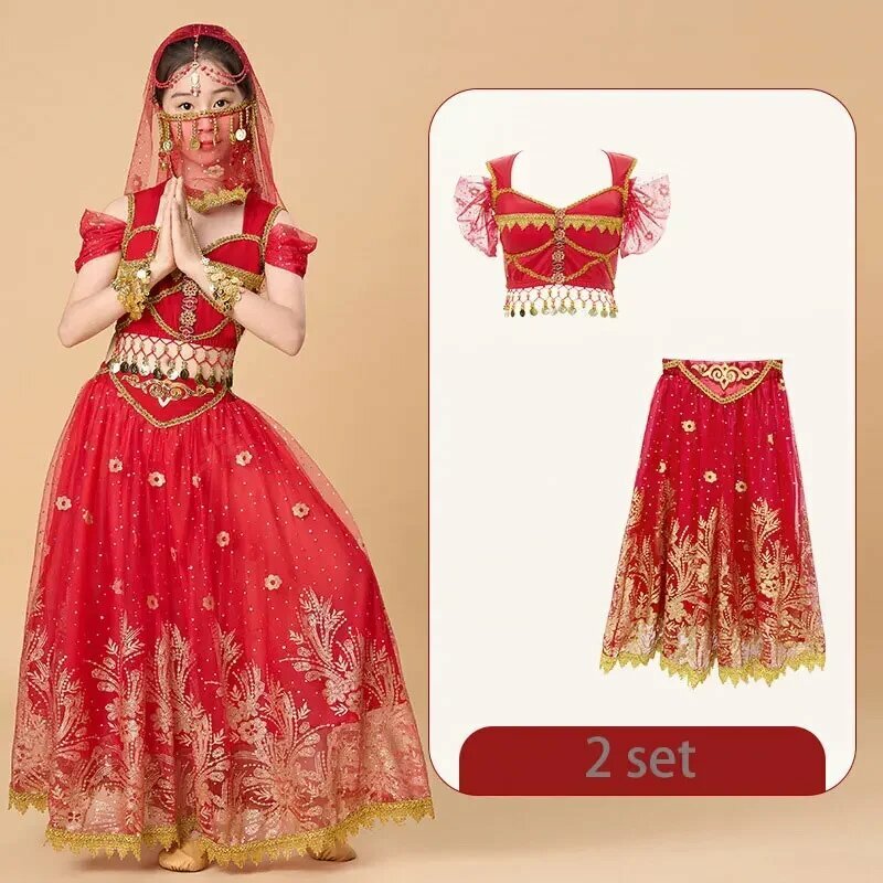 Детский костюм для belly dance, красный, размер M, 2 set