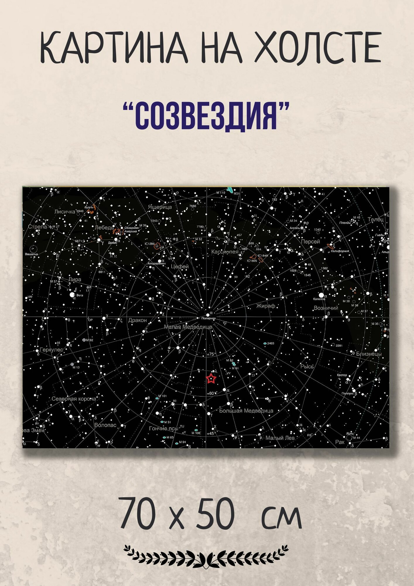Картина 70х50 интерьерная "Большая карта созвездий"
