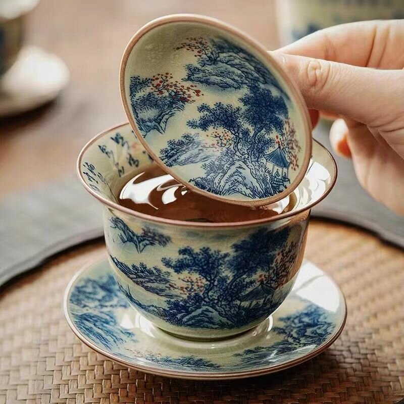 Гайвань для чайной церемонии 160 мл традиционный китайский заварочный чайник с удобным сливом и блюдцем