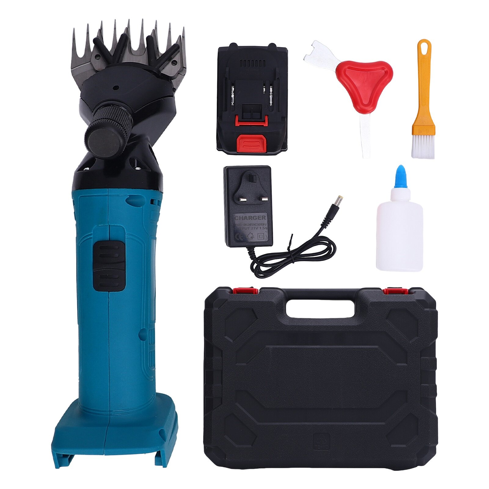 Электрические ножницы для овец, машинки для стрижки животных, 6-скоростная регулировка, лезвие с 9 зубьями, мощный тихий двигатель для овец, коз, домашнего скота, вилка UK, 1 аккумулятор