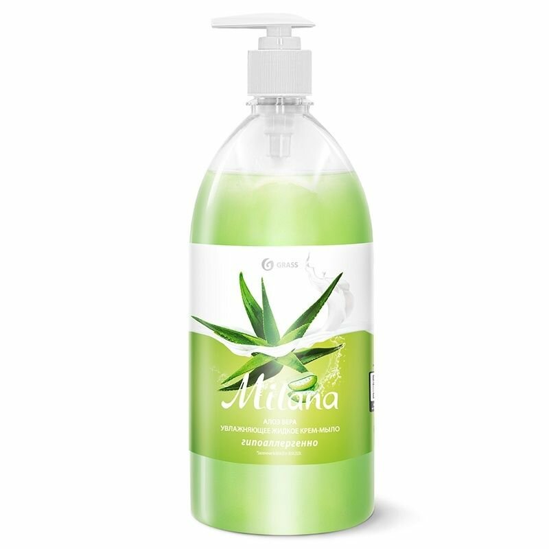 Мыло-крем жидкое GRASS Milana, алоэ вера, с дозатором, 1 л