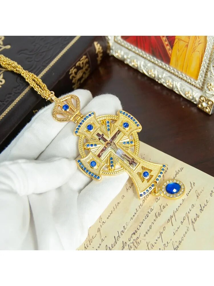 HTISOK Ортодоксальный крест из металла BLUE