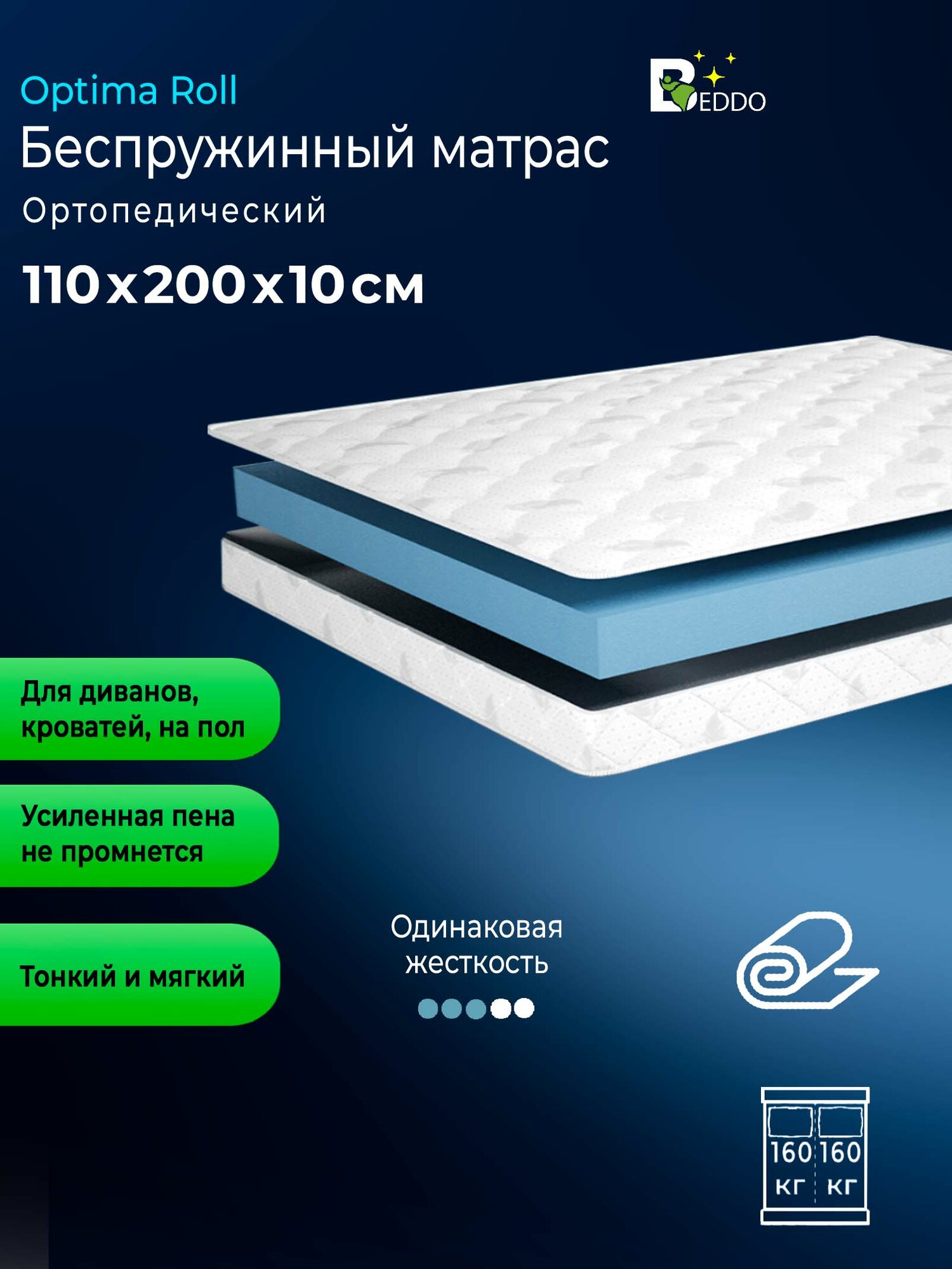 BEDDO SLEEP Матрас, Беспружинный, 110х200 см