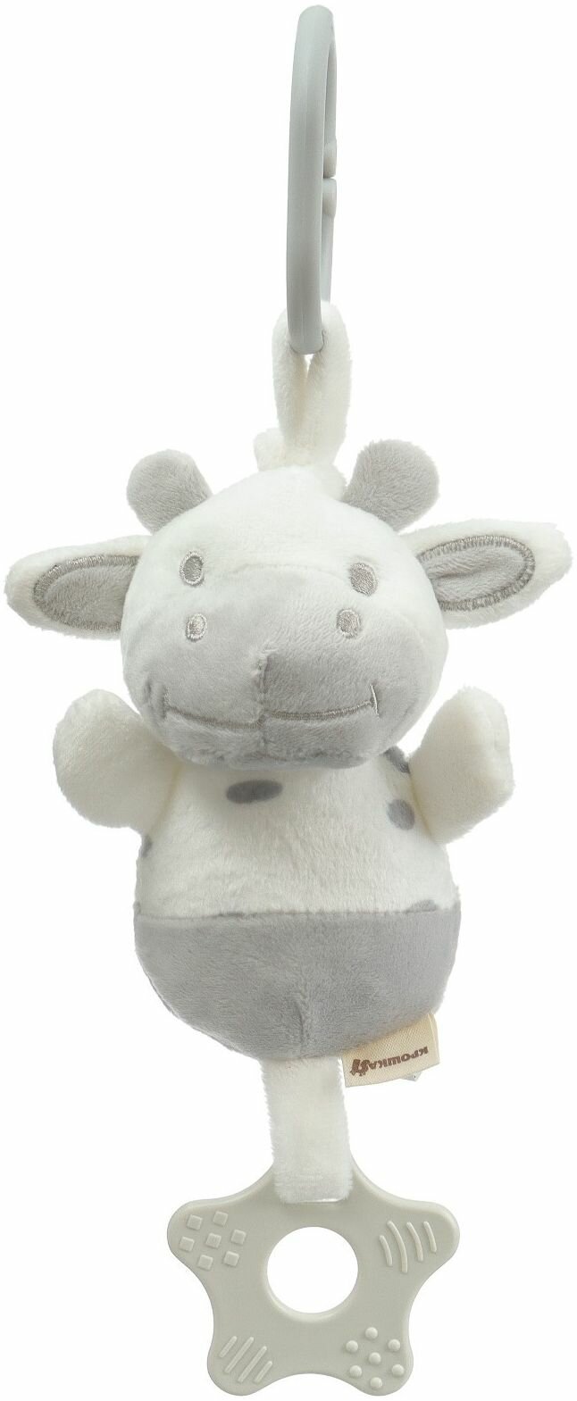 Подвеска мягкая с вибрацией "Коровка", с прорезывателем, на кроватку и в коляску, развивающая подвесная игрушка, для малышей от 3 месяцев