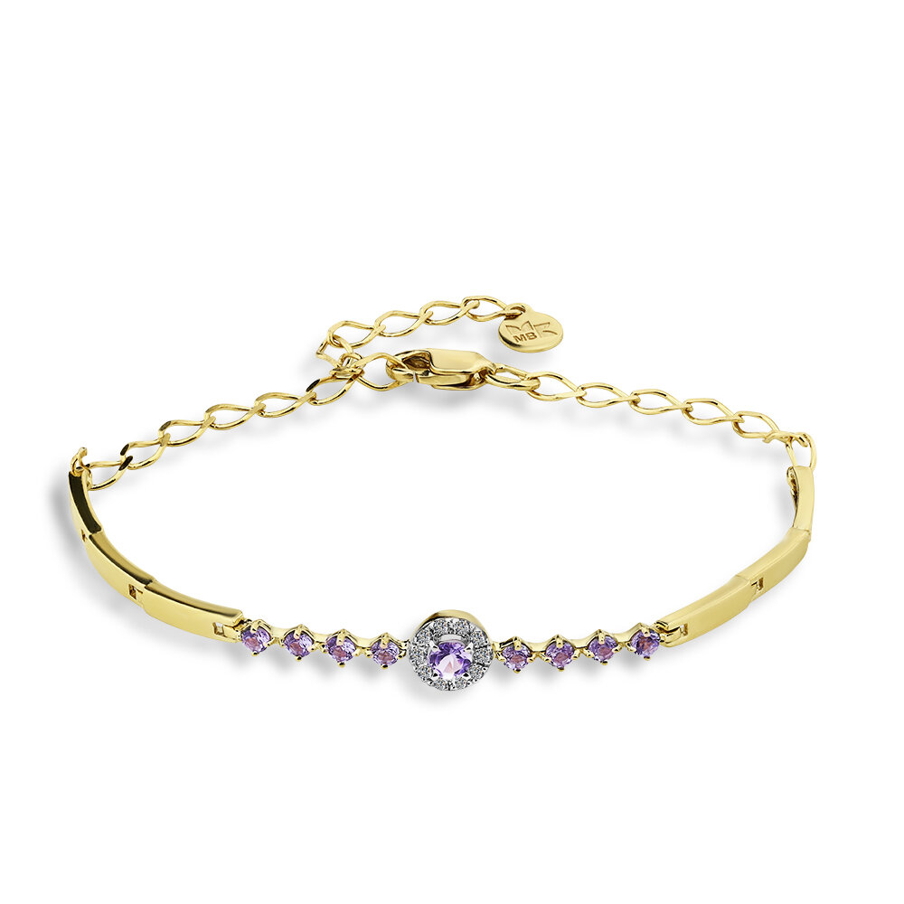 Браслет, желтое золото, 585 проба, бриллиант, танзанит