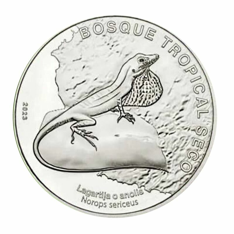 50 колонов Коста-Рики 2023 г. Ящерица анолис