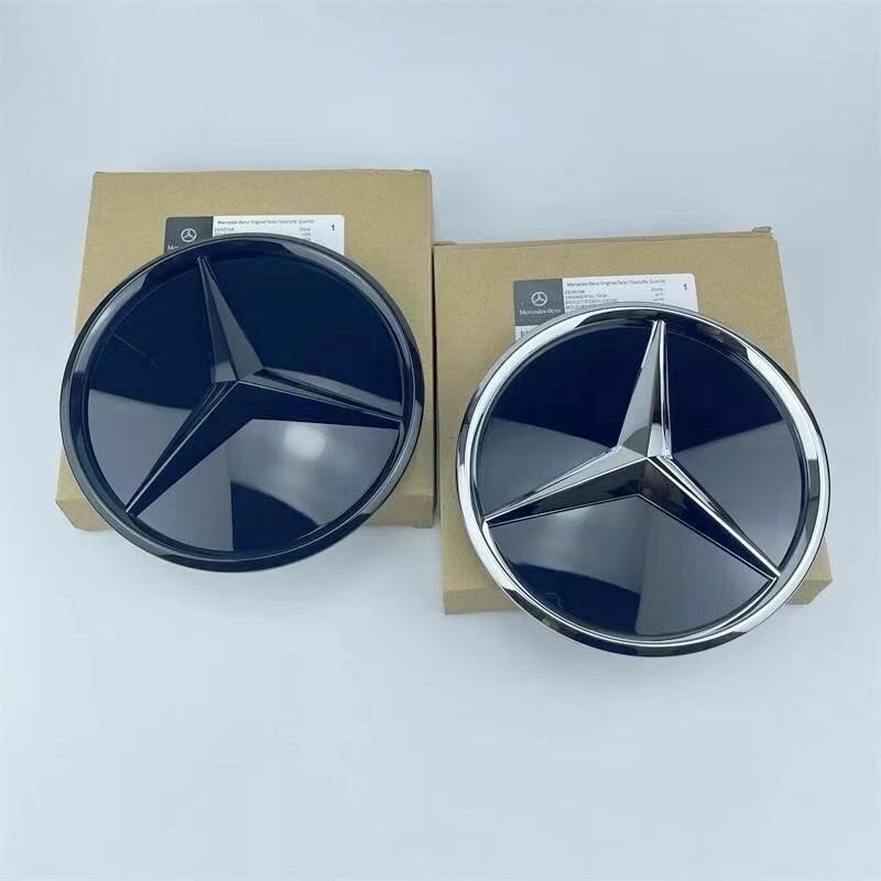 Эмблема/значок/шильдик в решетку радиатора Mercedes - w205 ( окантовка хром/ звезда ) - Benz стеклянный под имитацию дистроника 18,5 см диаметр