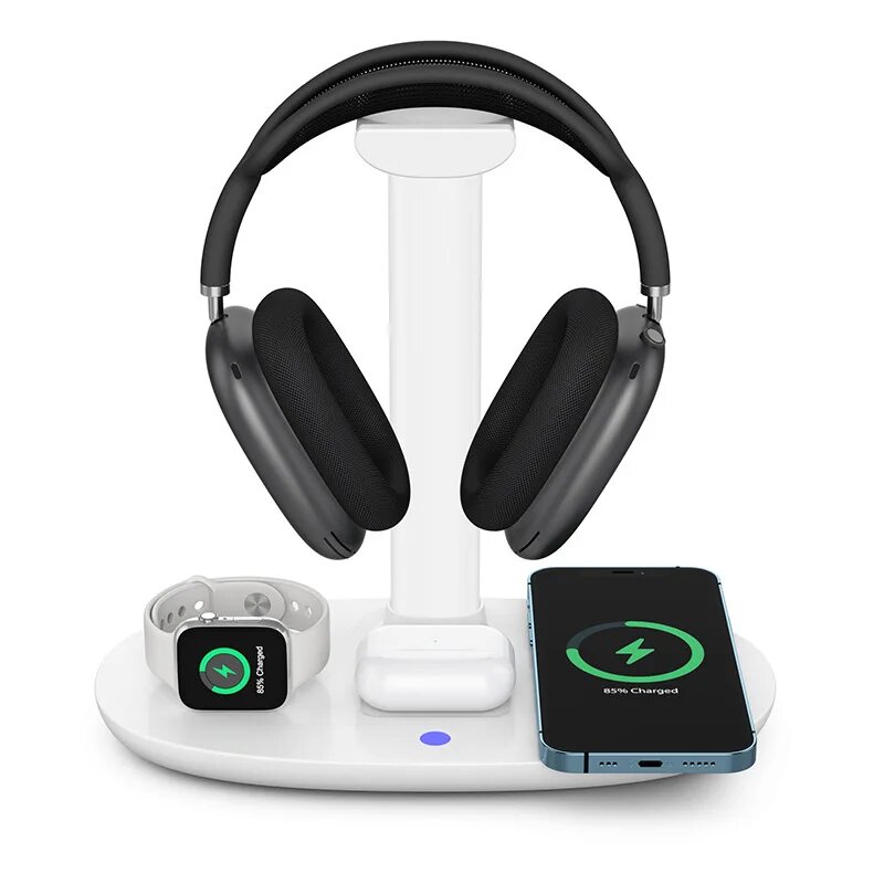 Подставка для наушников 4 в 1, держатель для гарнитуры, беспроводное зарядное устройство, несколько зарядных станций, док-станция для Airpods Max, для Apple Watch, для Iphone, B-15A-W