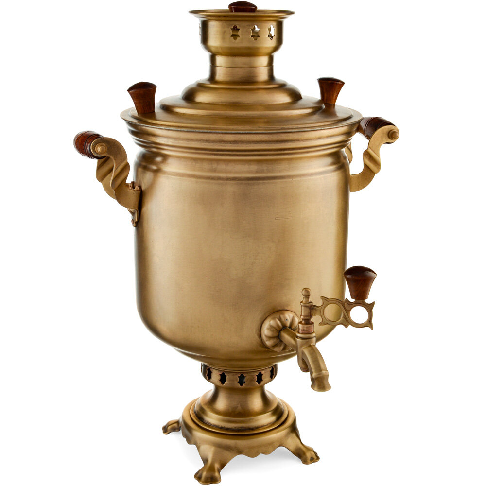 Самовар комбинированный на 7 литров формы «Банка», травление по латуни, категория «Эксклюзив»