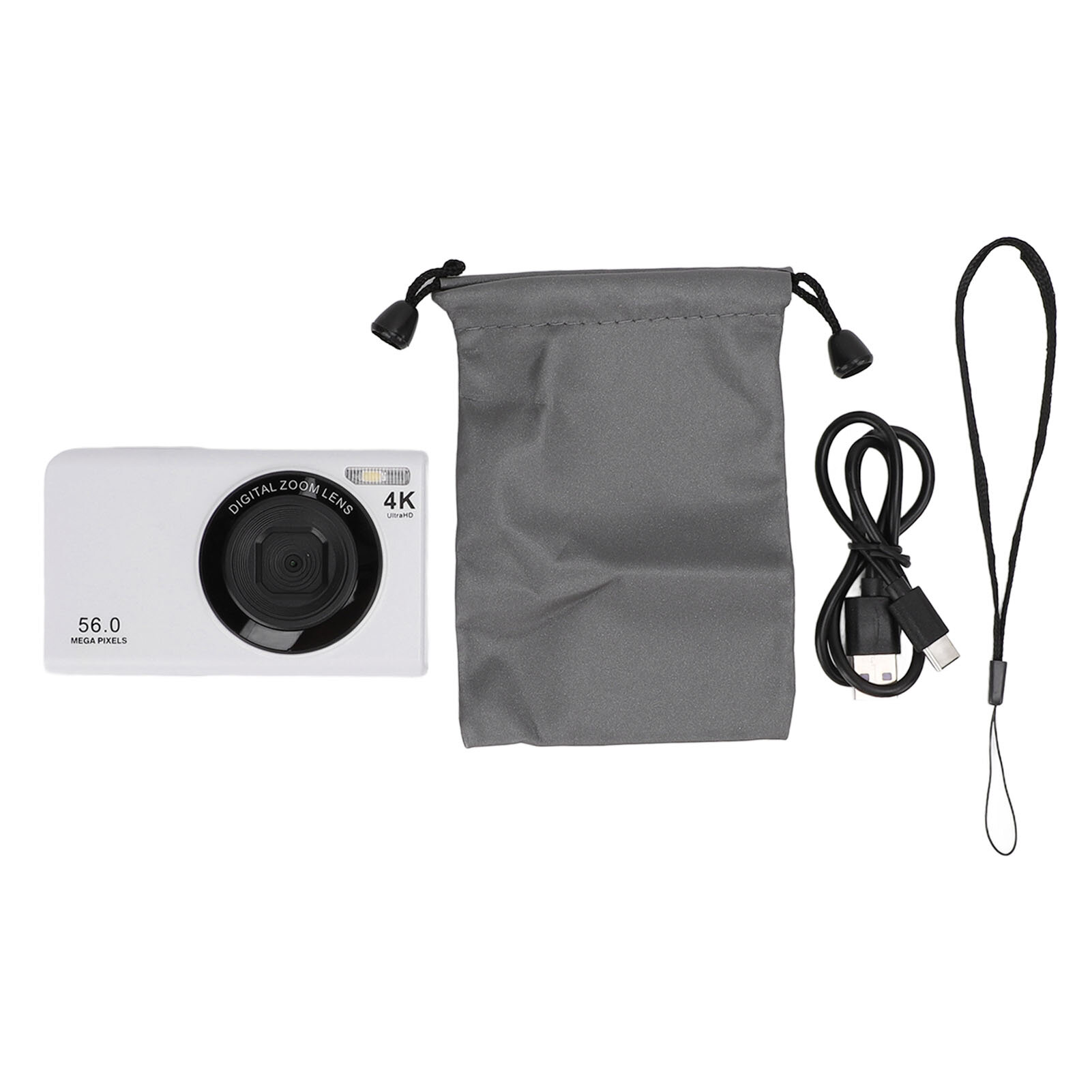 Digital Camera 56MP 4K Autofocus 16x Zoom Prevent Shaking 2.4 Inch Screen Portable Vlogging with Fill Light White