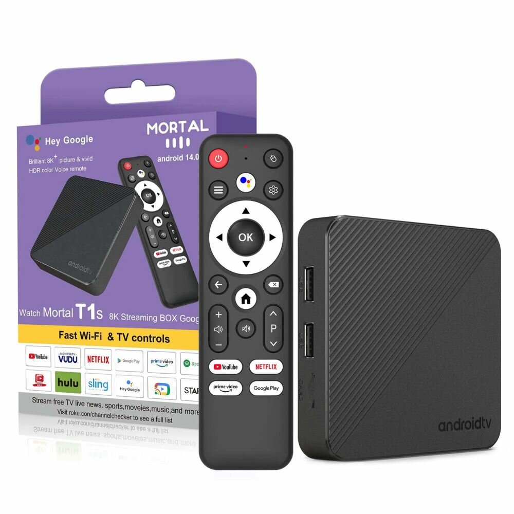 Телевизионная приставка T1S с Android 14, Wifi6, умный домашний кинотеатр 4K, бесплатная приставка для просмотра прямых трансляций AllwinnerH313, Netflix, YouTube, Bluetooth 100M