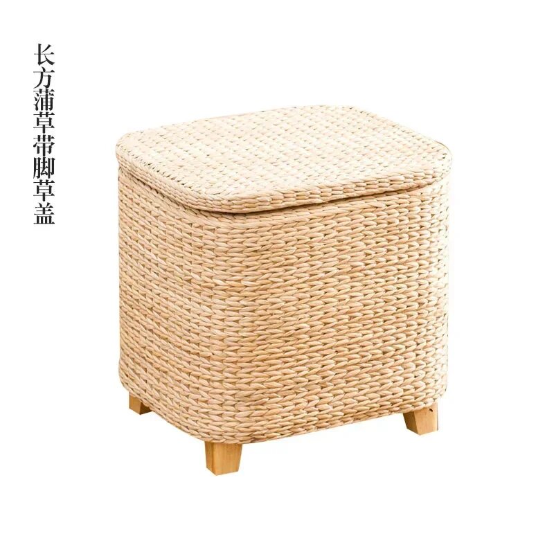 Табурет для хранения из цельного дерева из ротанга, скамейка для обуви из ротанга, диван-табурет для макияжа, прочная мебель для сидения для спальни и гостиной, Бежевый