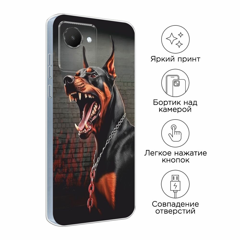 Чехол на Realme C30 / Реалми C30 с принтом "Доберман с цепью" — фото 1