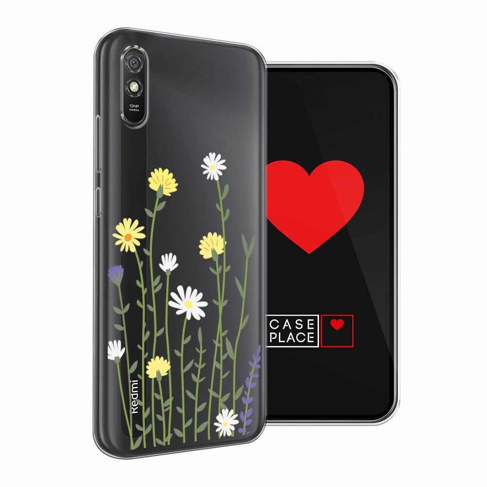 Чехол на Xiaomi Redmi 9A / Сяоми Редми 9А с принтом "Пучок полевых цветов", прозрачный — фото 1