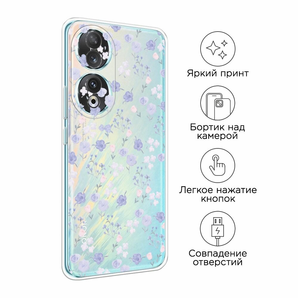 Чехол на Honor 90 / Хонор 90 с принтом "Сиреневые розы паттерн", прозрачный — фото 1