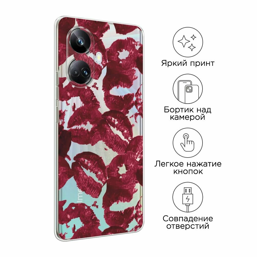 Чехол на Realme 10 Pro+ / Реалми 10 Про+ с принтом "Помада паттерн 2", прозрачный — фото 1