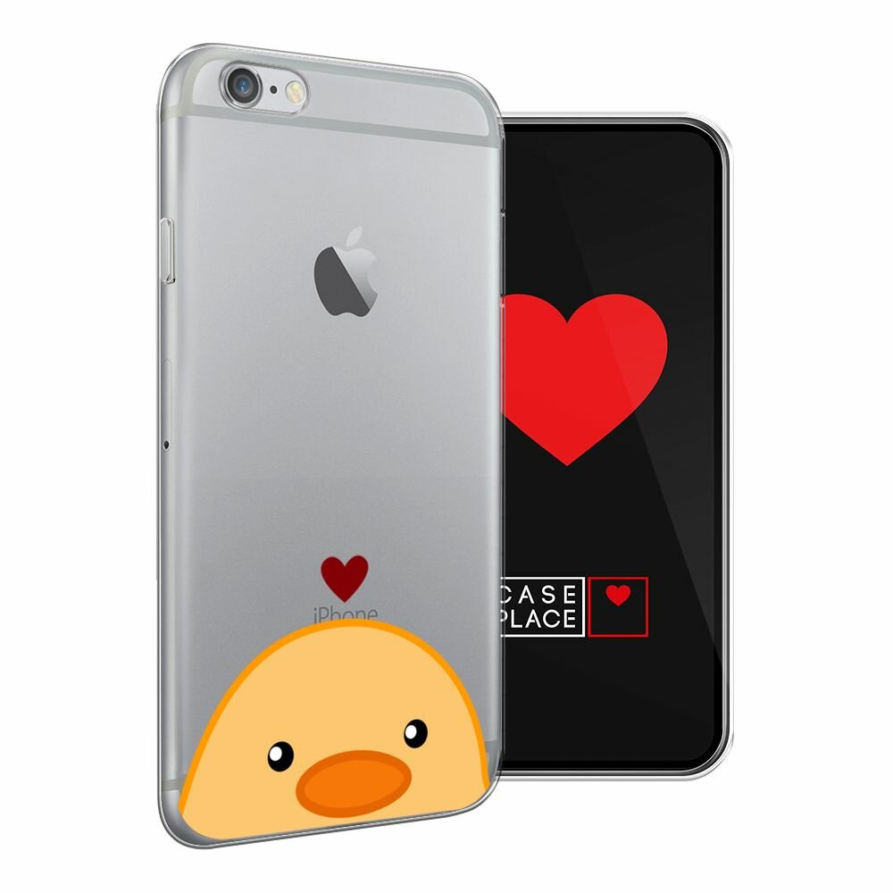 Чехол на Apple iPhone 6 / Айфон 6 с принтом "Влюблённая уточка - 14 февраля", прозрачный — фото 1