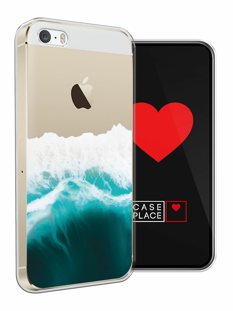 Чехол на Apple iPhone 5/5S/SE / Айфон 5/5S/SE с принтом "Большая волна", прозрачный — фото 1