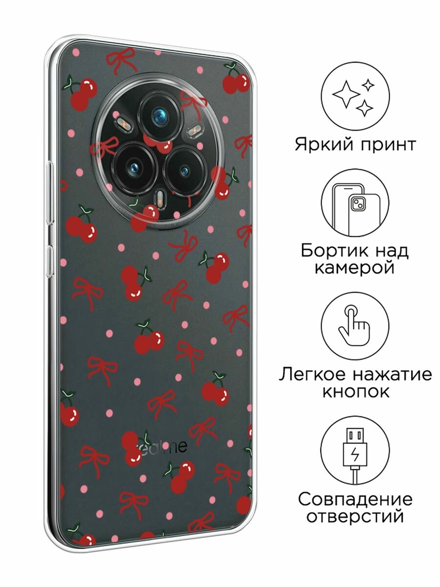 Чехол на Realme 14 Pro / Реалми 14 Про с принтом "Вишни и ленточки", прозрачный — фото 1