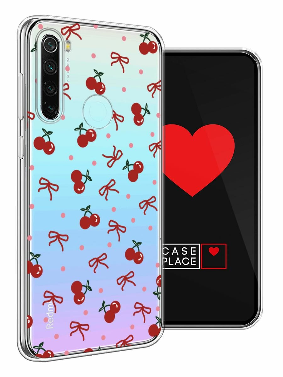 Чехол на Xiaomi Redmi Note 8 / Сяоми Редми Нот 8 с принтом "Вишни и ленточки", прозрачный — фото 1