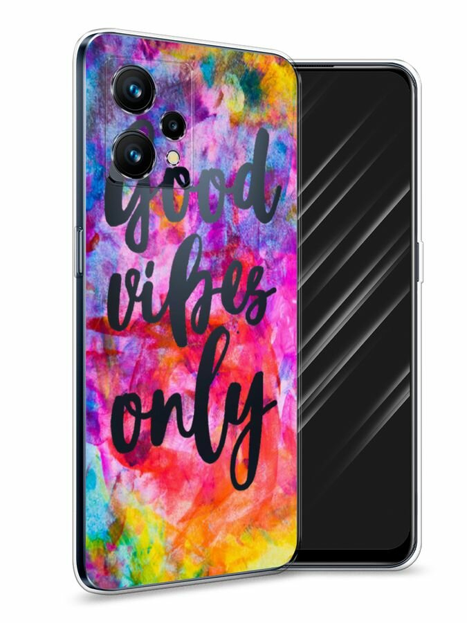 Чехол на Realme 9 4G/9 Pro Plus / Реалми 9 4G/9 Pro Plus с принтом Good vibes only радуга, прозрачный