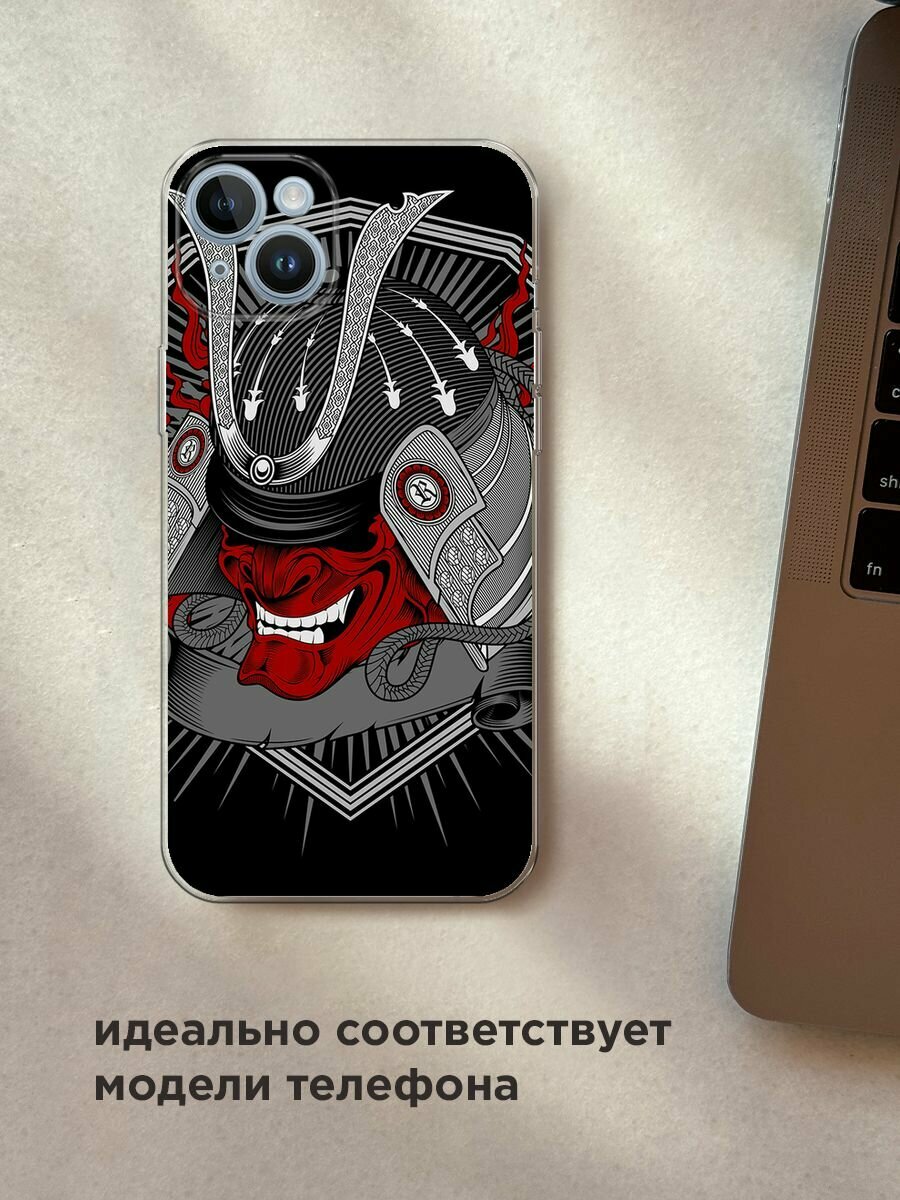 Чехол на Apple iPhone 14 / Айфон 14 с принтом "Красная маска самурая" — фото 1
