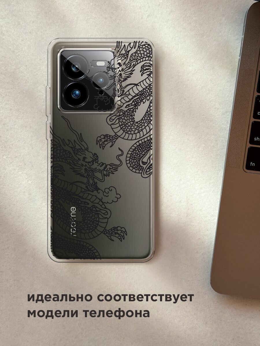 Чехол на Realme GT 7 Pro / Реалми GT 7 Про с принтом "Два китайских дракона", прозрачный — фото 1