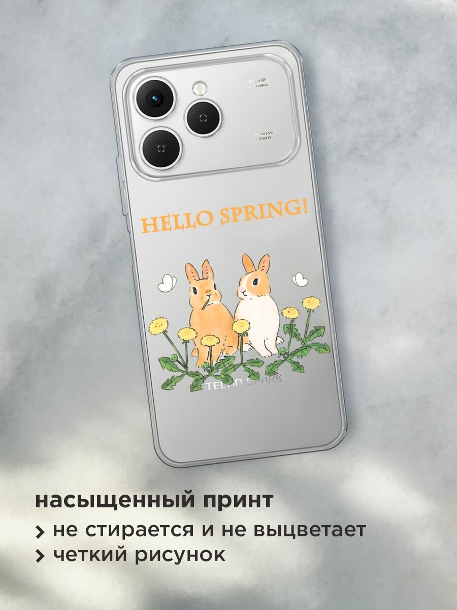 Чехол на Tecno Spark 40 / Текно Спарк 40 с принтом "Весенние кролики", прозрачный — фото 1