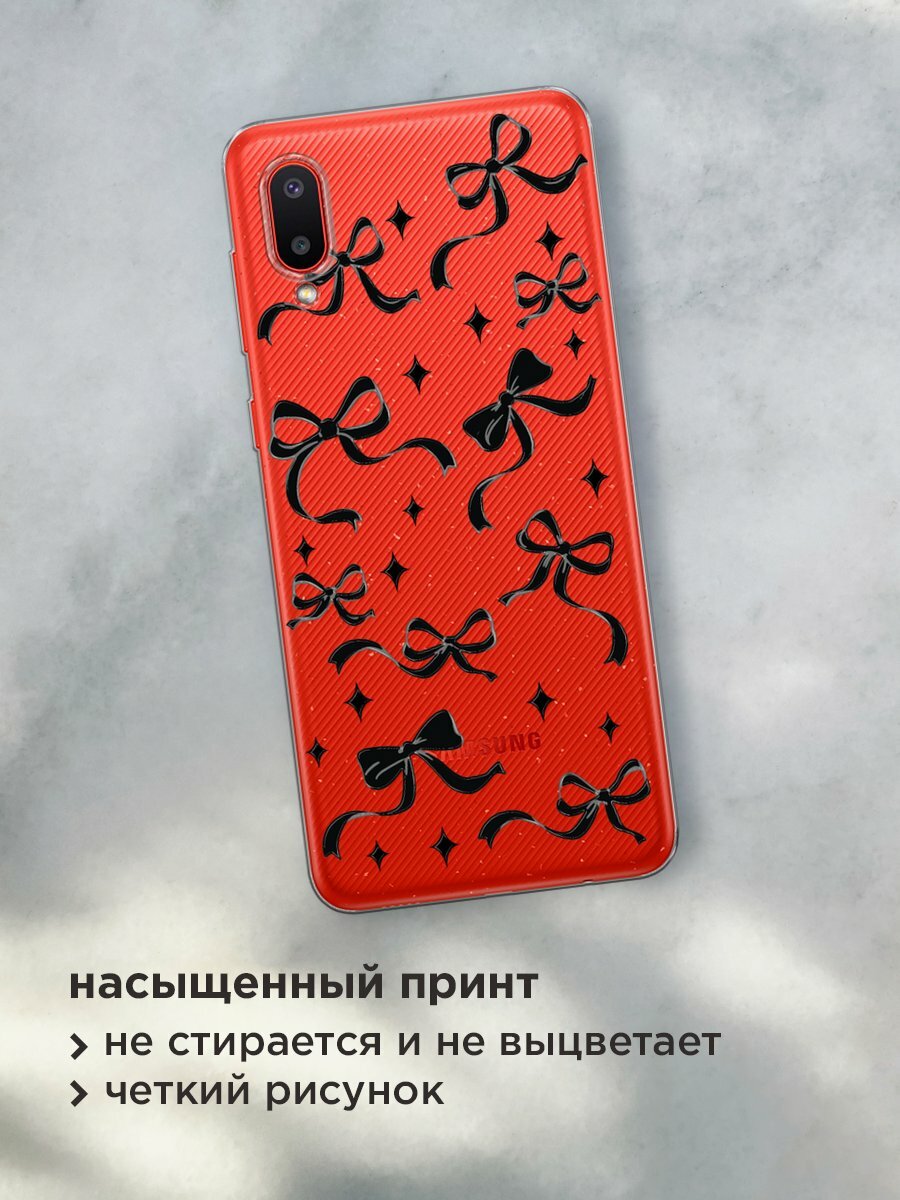 Чехол на Samsung Galaxy A02 / Самсунг Галакси А02 с принтом "Милые чёрные бантики 4" — фото 1