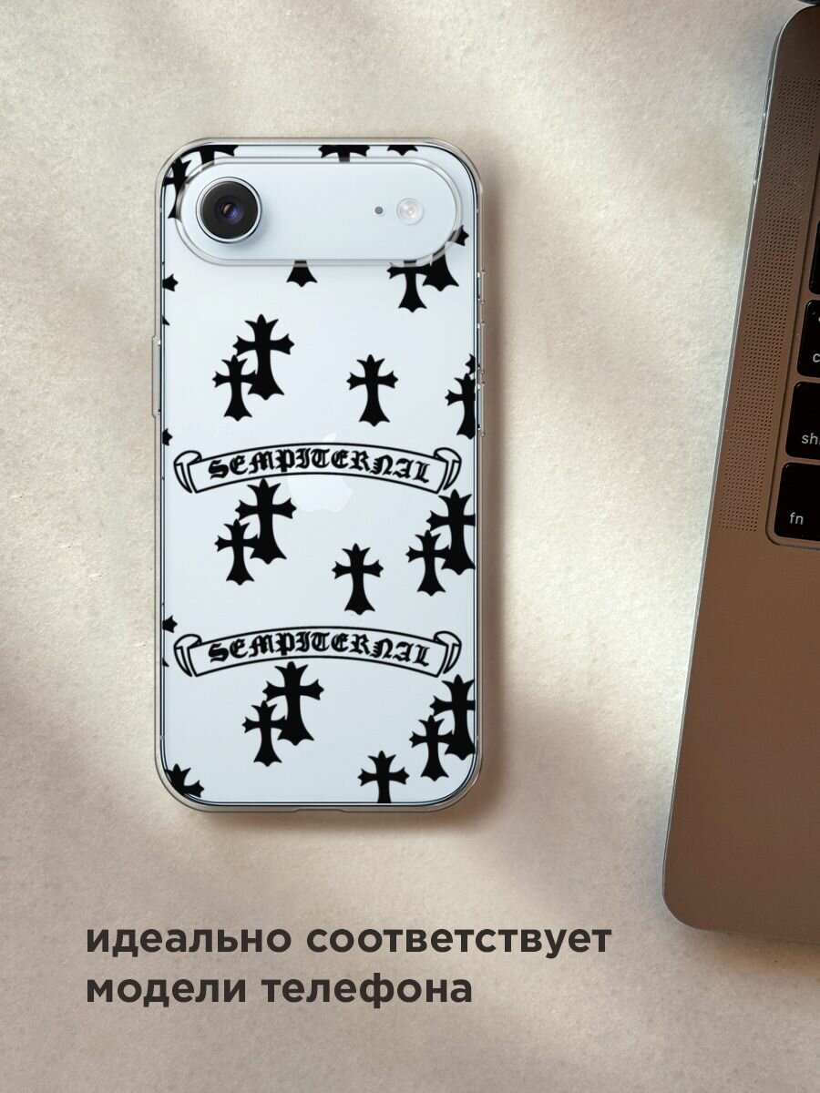 Чехол на Apple iPhone Air / Айфон Айр с принтом "Кресты паттерн чёрный", прозрачный — фото 1