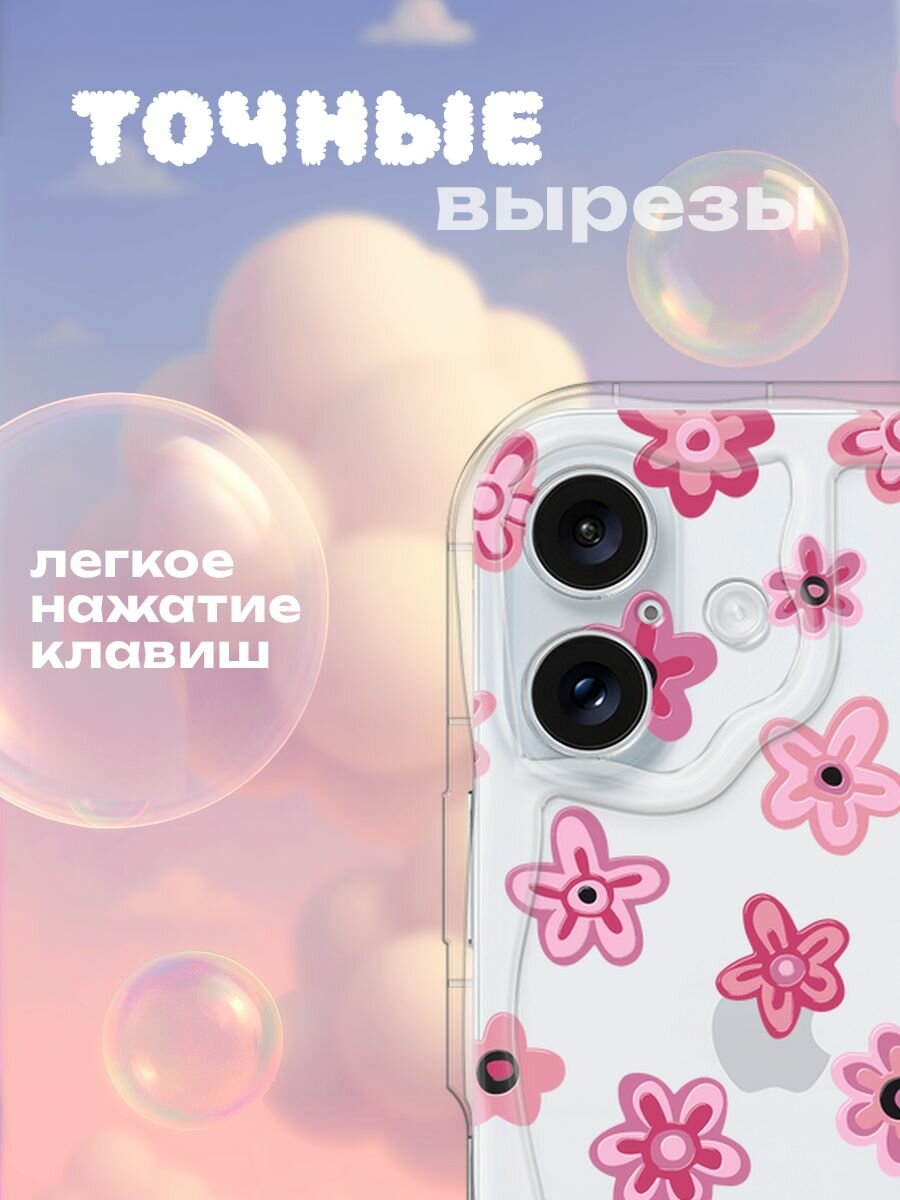 Чехол на Apple iPhone 16 / Айфон 16 с принтом Паттерн розовые цветочки — фото 1