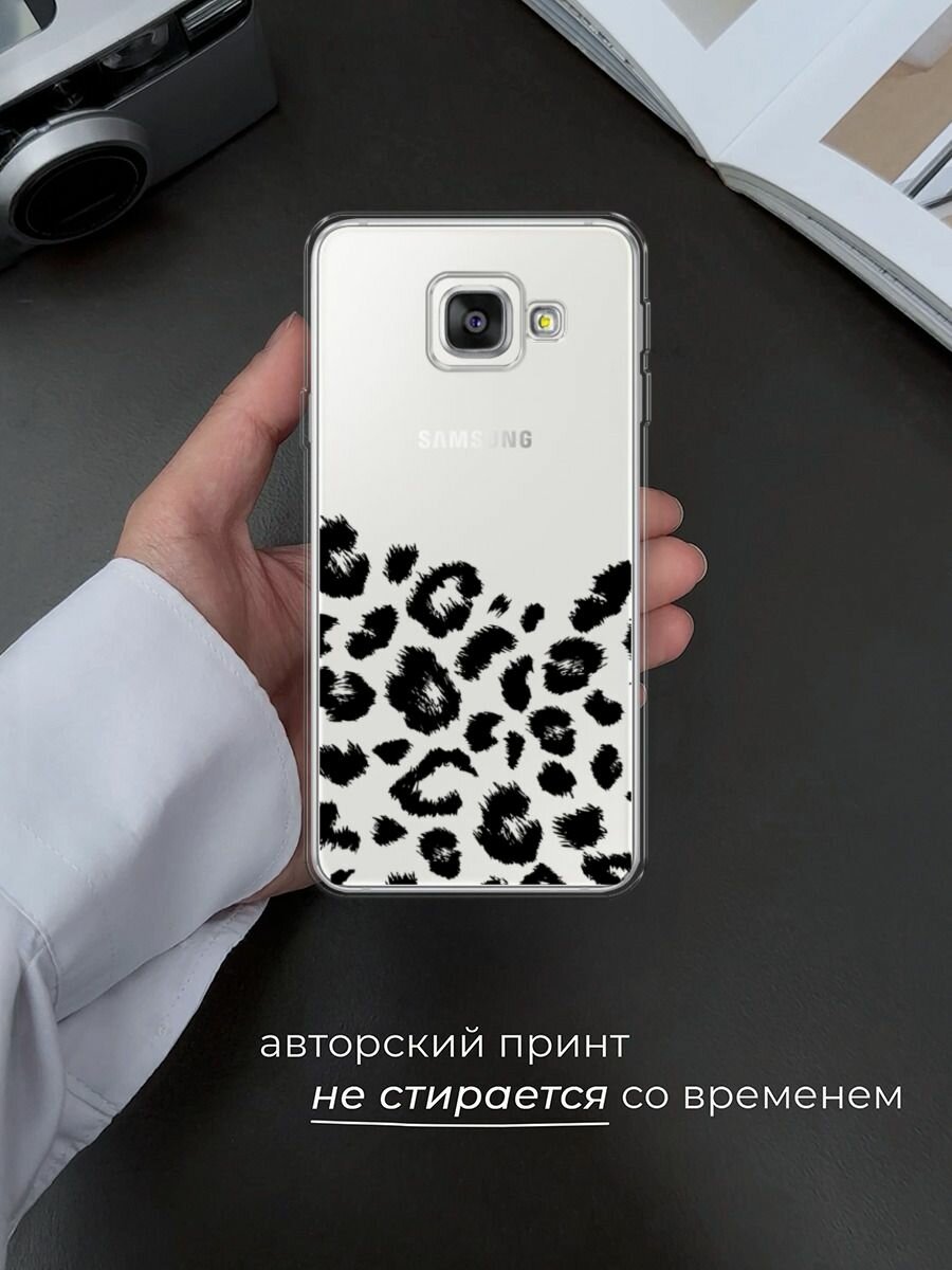 Чехол на Samsung Galaxy A3 2016 / Самсунг Галакси А3 2016 с принтом "Окрас леопарда фон черный", прозрачный — фото 1