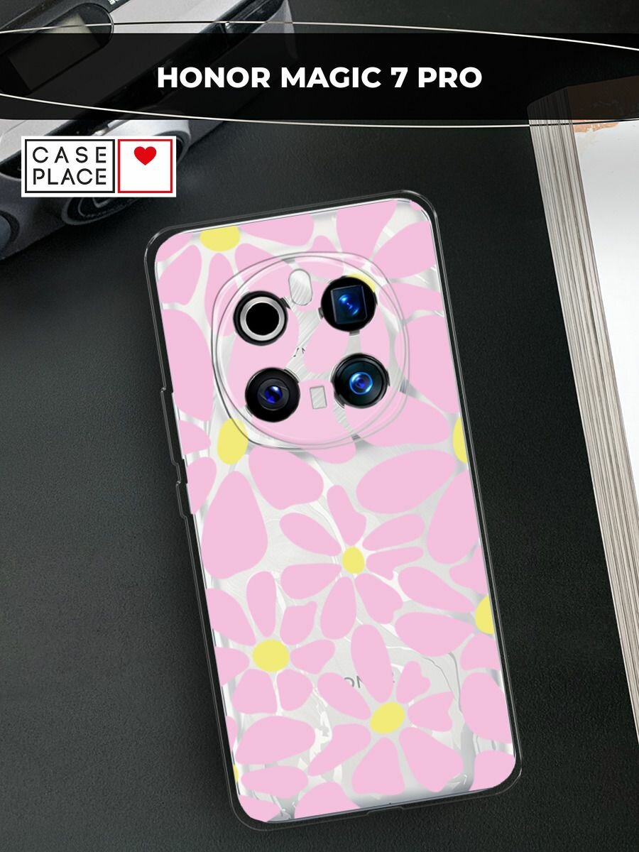 Чехол на Honor Magic 7 Pro / Хонор Мэджик 7 Про с принтом "Розовые лепестки 2", прозрачный