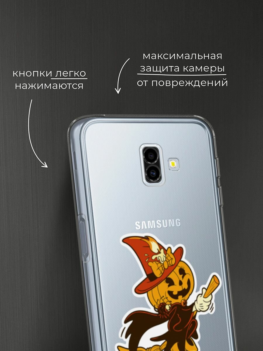 Чехол на Samsung Galaxy J6 + / Самсунг Галакси J6 Плюс 2018 с принтом "Тыква на метле", прозрачный — фото 1