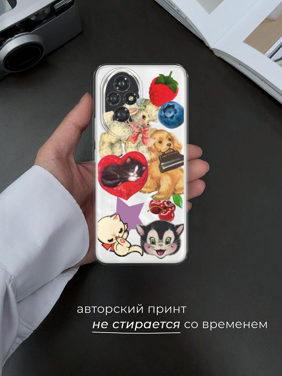 Чехол на Honor 200 / Хонор 200 с принтом "Милые стикеры", прозрачный — фото 1