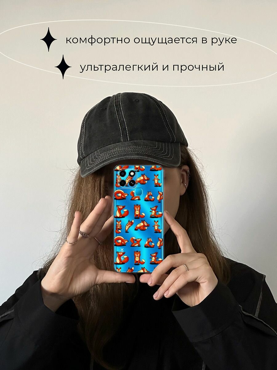 Чехол на Infinix Smart 6 / Инфиникс Смарт 6 с принтом "Йога для лисы", прозрачный — фото 1
