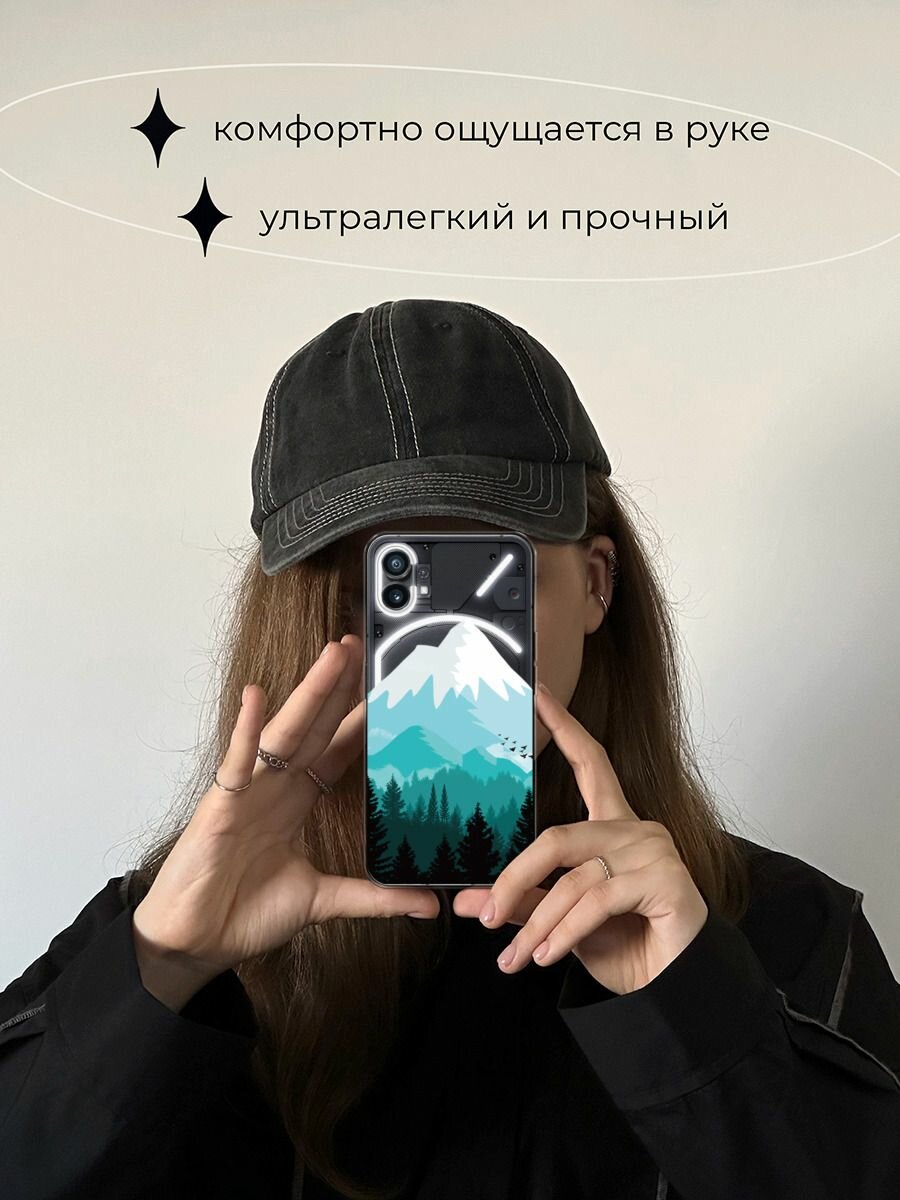 Чехол на Nothing Phone 1 / Нафинг Фон 1 с принтом "Синяя снежная гора", прозрачный — фото 1
