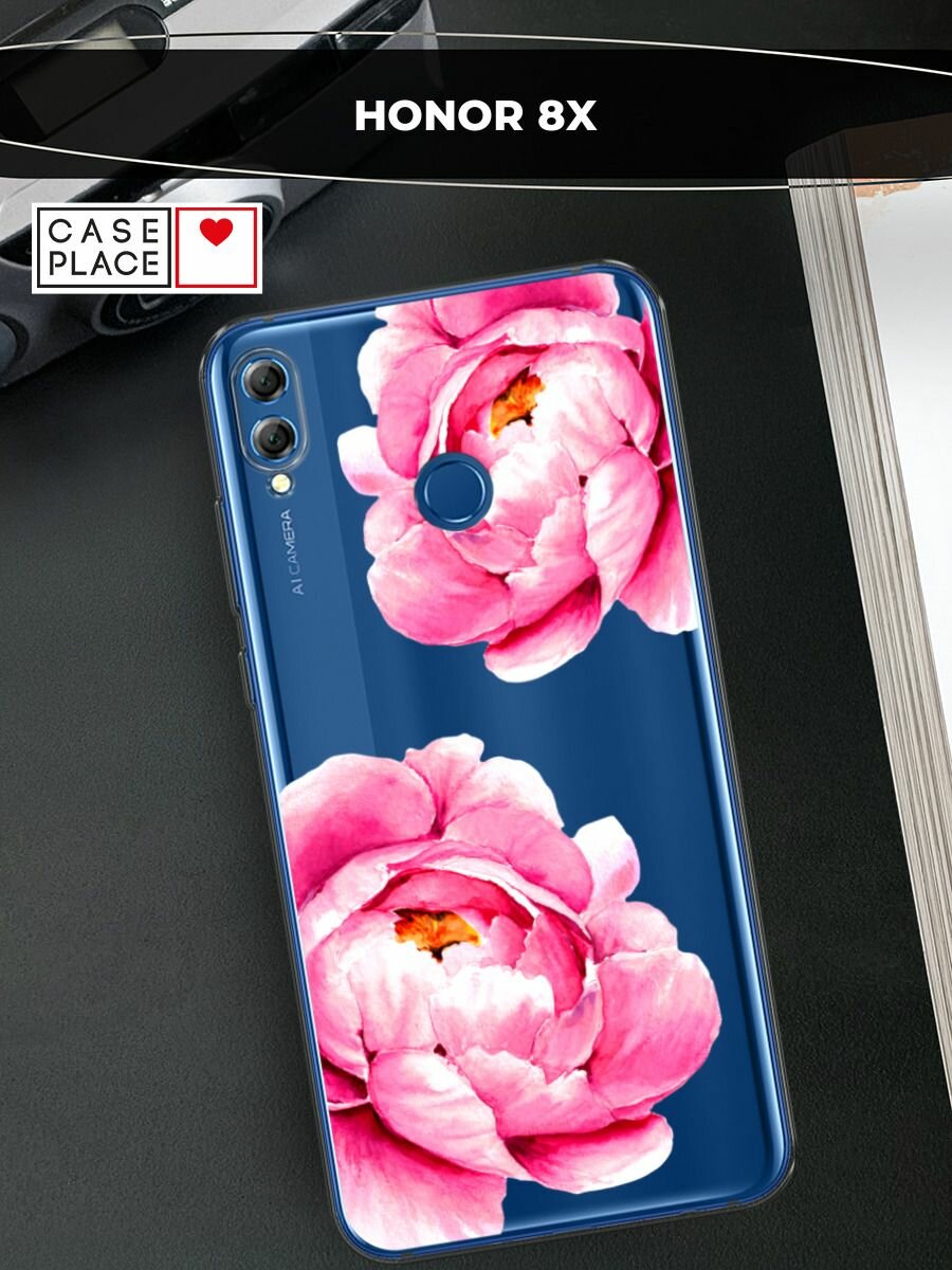 Чехол на Honor 8X / Хонор 8Х с принтом "Open peonies", прозрачный