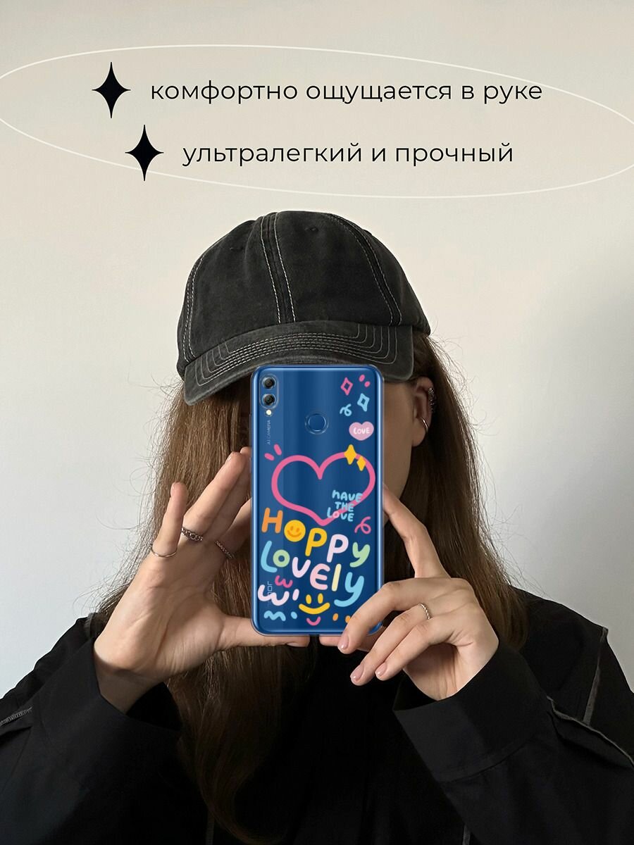 Чехол на Honor 8X / Хонор 8Х с принтом "Happy lovely", прозрачный — фото 1